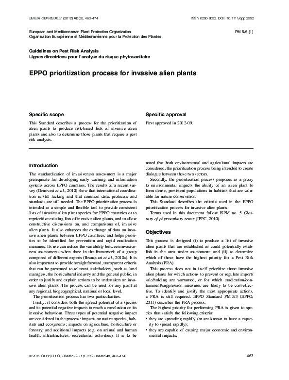 (PDF) EPPO prioritization process for invasive alien plants