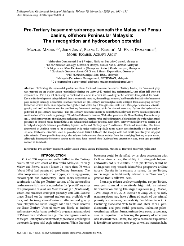 (PDF) Pre-Tertiary Basement Subcrops Beneath The Malay And Penyu Basins ...