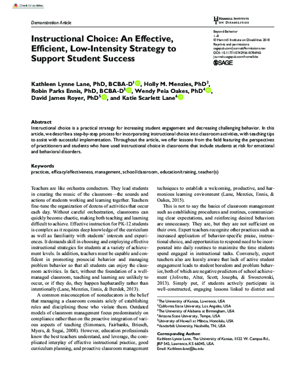 (PDF) Instructional Choice: An Effective, Efficient, Low-Intensity ...