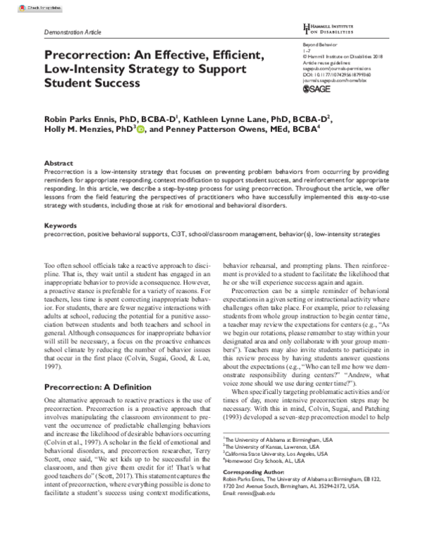 (PDF) Precorrection: An Effective, Efficient, Low-Intensity Strategy to ...