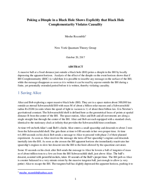 (PDF) Poking a Dimple in a Black Hole Shows Explicitly that Black Hole ...