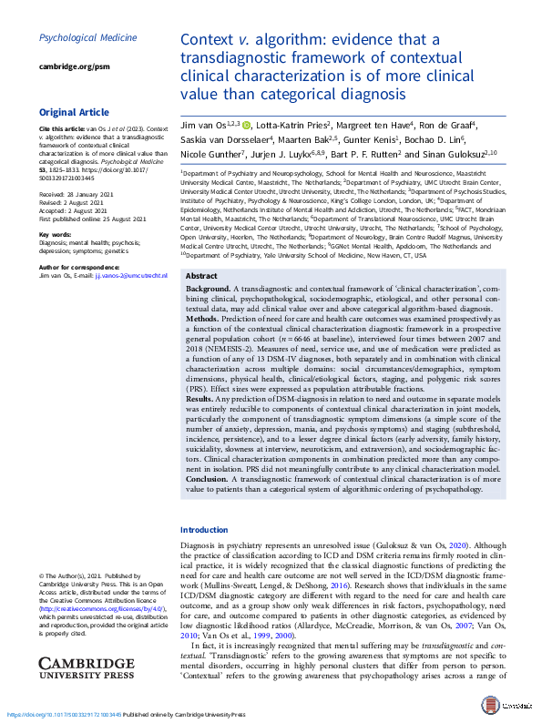 (PDF) Context v. algorithm: evidence that a transdiagnostic framework ...