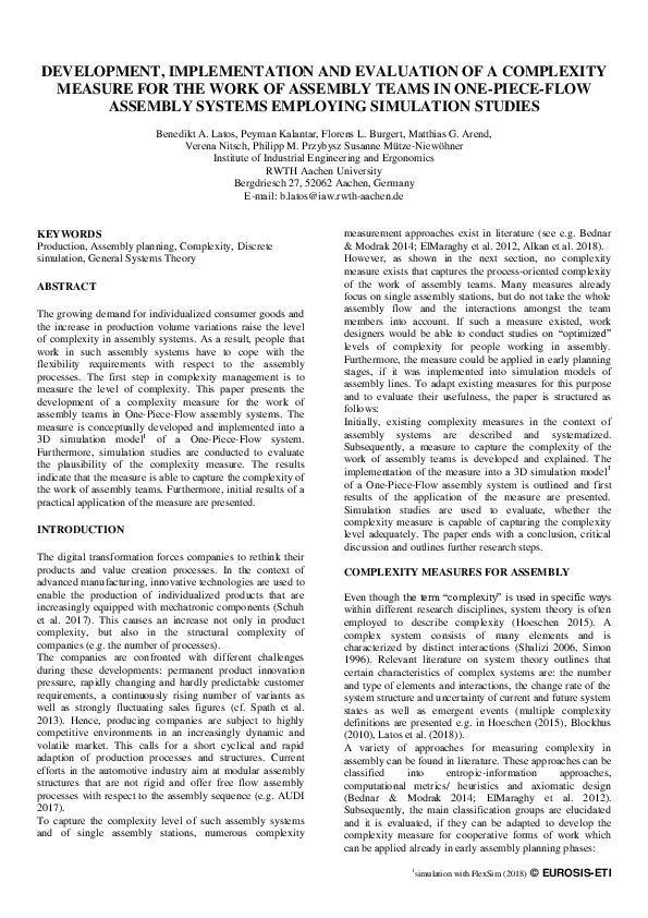 (PDF) Development, Implementation and Evaluation of a Complexity Measure for the Work of ...