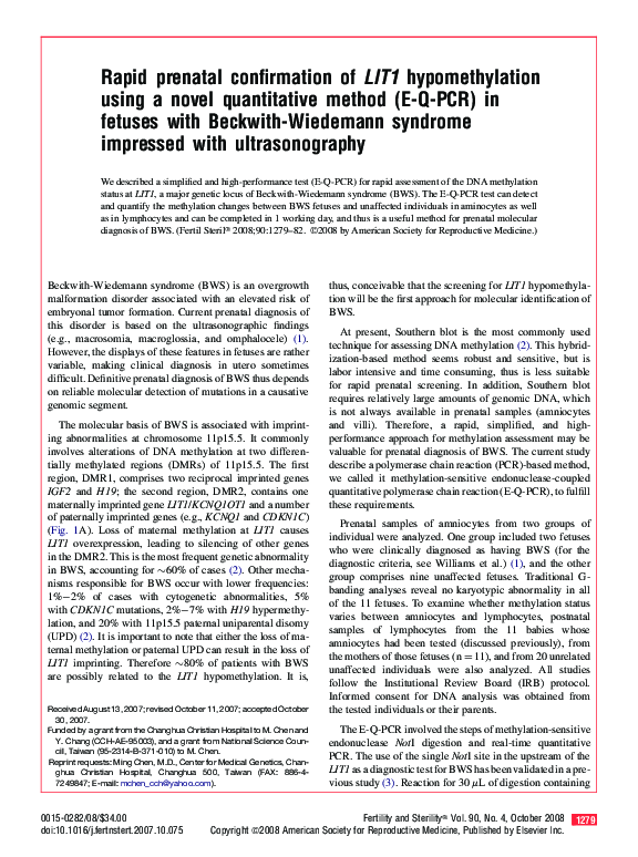 (PDF) Rapid prenatal confirmation of LIT1 hypomethylation using a novel ...