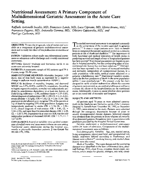(PDF) Nutritional Assessment: A Primary Component of Multidimensional ...
