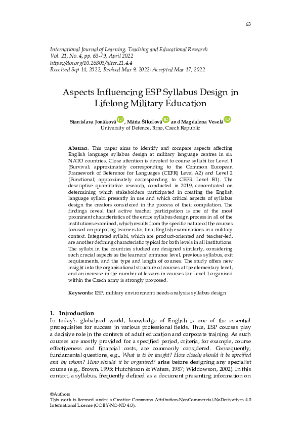 (PDF) Aspects Influencing ESP Syllabus Design in Lifelong Military ...