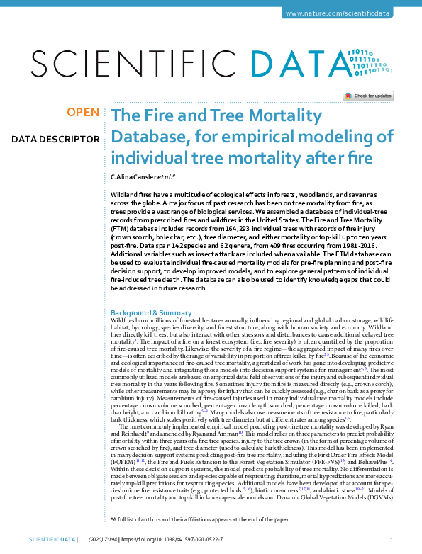 (PDF) The Fire and Tree Mortality Database, for empirical modeling of ...