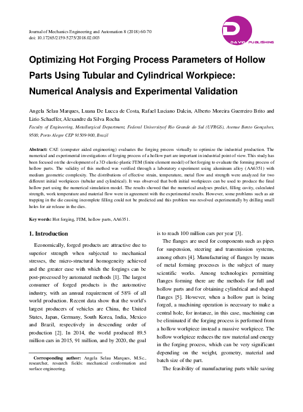 (PDF) Optimizing Hot Forging Process Parameters of Hollow Parts Using Tubular and Cylindrical ...