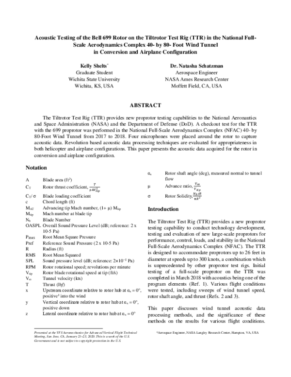 (PDF) Acoustic Testing of Bell 699 Rotor in NFAC