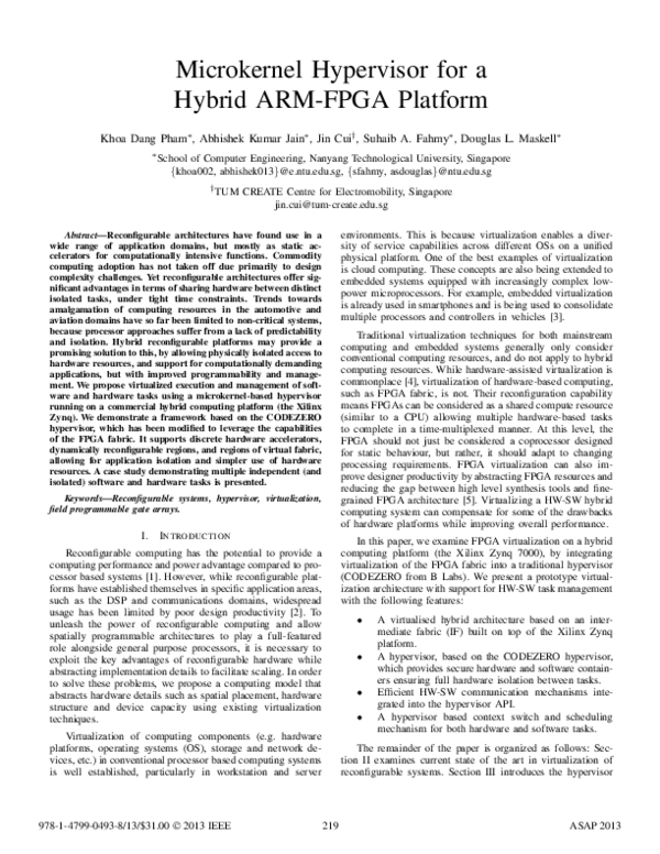 (PDF) Microkernel hypervisor for a hybrid ARM-FPGA platform