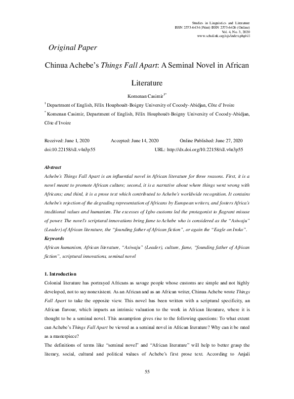 (PDF) Chinua Achebe’s Things Fall Apart: A Seminal Novel in African ...