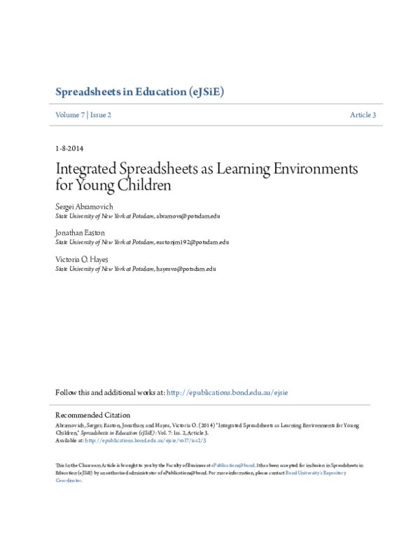 (PDF) Integrated Spreadsheets as Learning Environments for Young Children