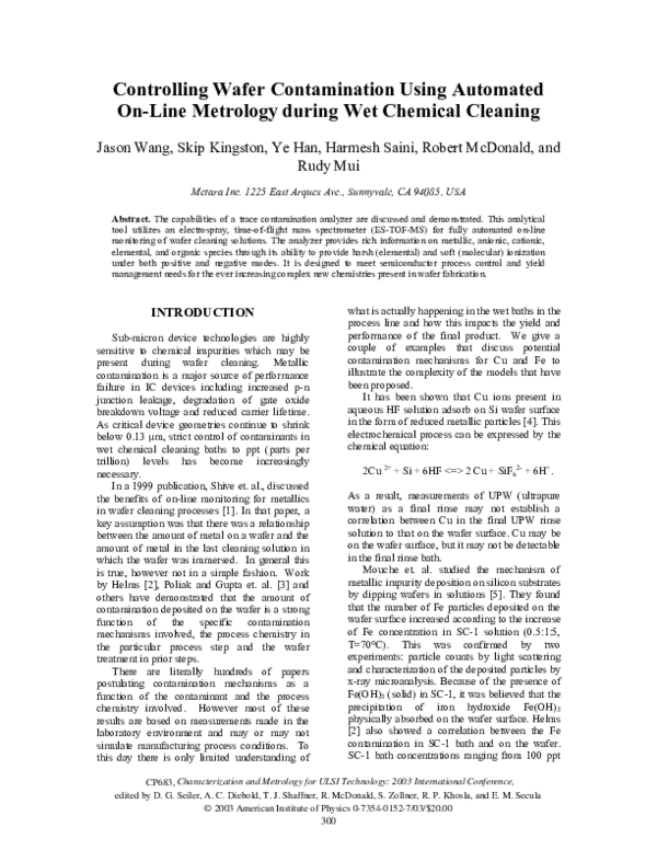 (PDF) Automated Metrology for Wafer Clean Monitoring