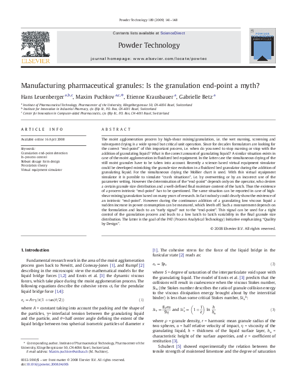 (PDF) Manufacturing pharmaceutical granules: Is the granulation end ...