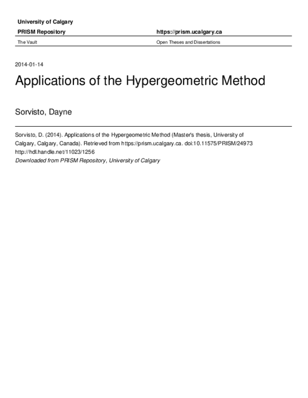 (PDF) Applications of the Hypergeometric Method