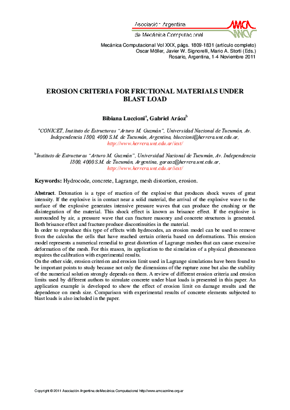 (PDF) Erosion Criteria for Frictional Materials Under Blast Load