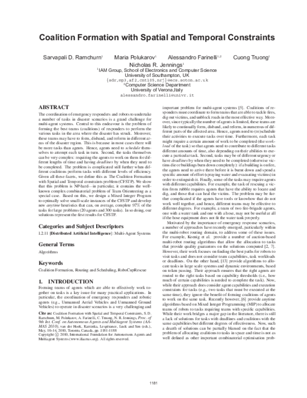 (PDF) Coalition formation with spatial and temporal constraints