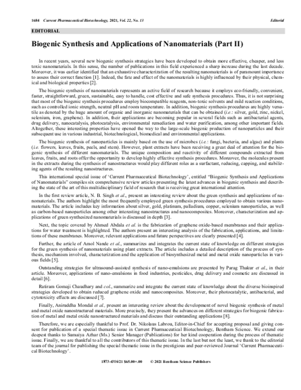 (PDF) Biogenic Synthesis and Applications of Nanomaterials (Part II)