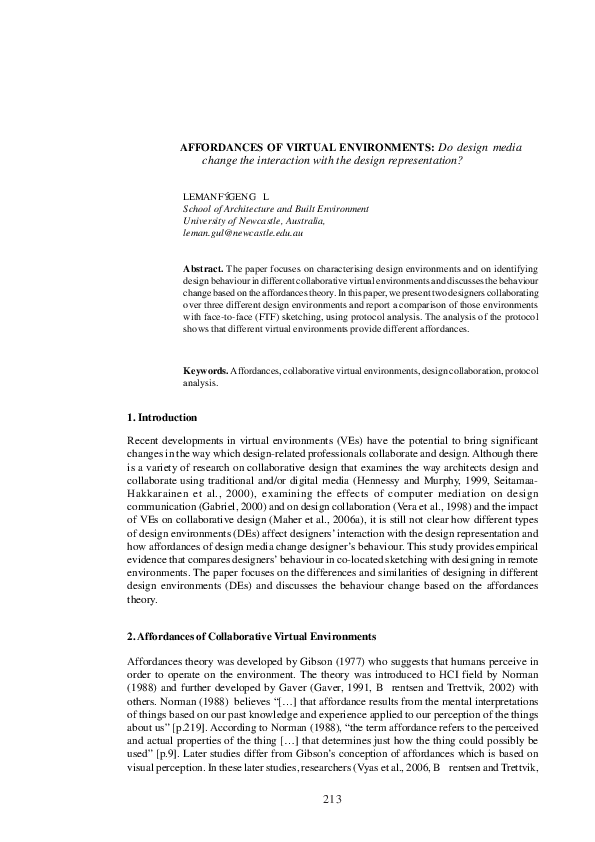 (PDF) Affordances of Virtual environments Do design media change the ...
