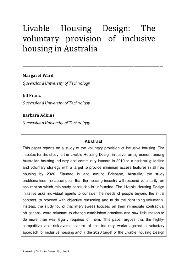 (PDF) Livable Housing Design: The voluntary provision of inclusive ...