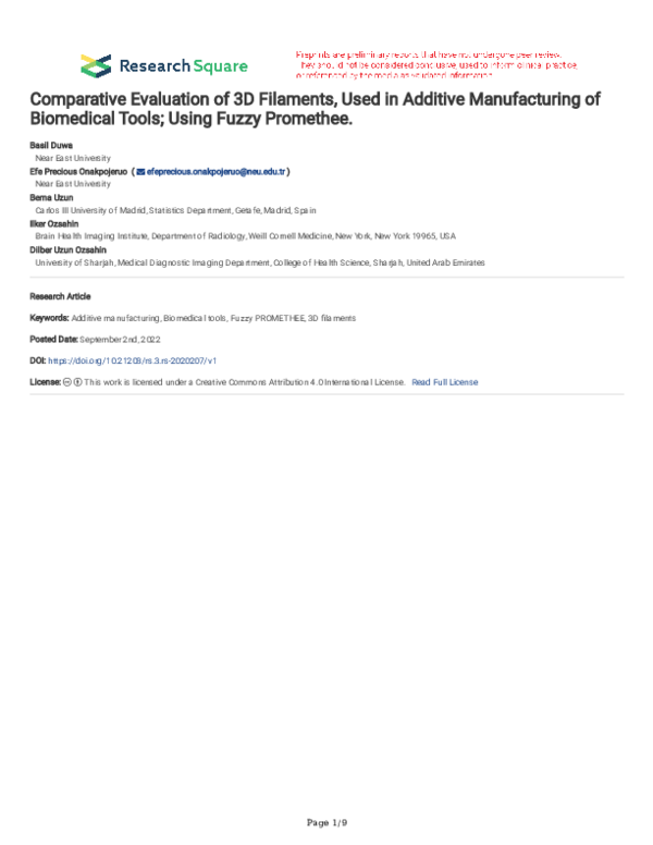 (PDF) Comparative Evaluation of 3D Filaments, Used in Additive Manufacturing of Biomedical Tools ...