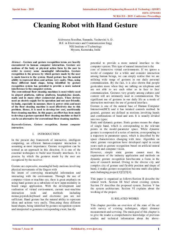 (PDF) Cleaning Robot with Hand Gesture