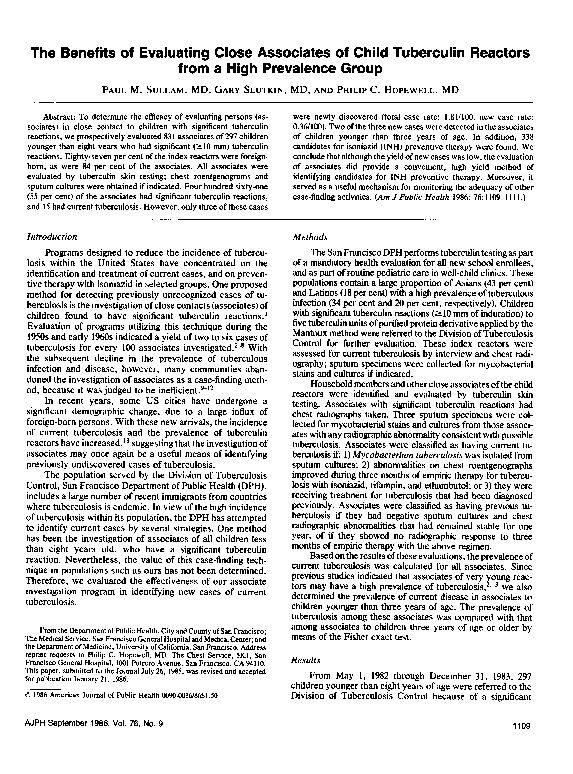 (PDF) The benefits of evaluating close associates of child tuberculin ...