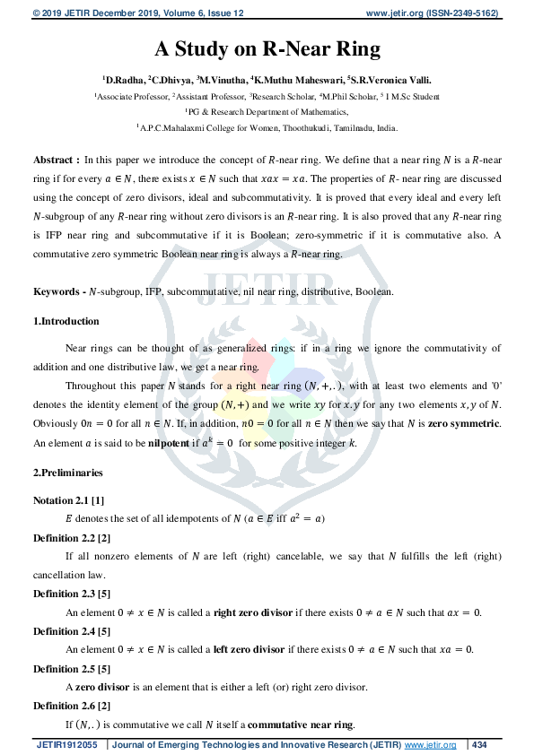 (PDF) A Study on R-Near Ring