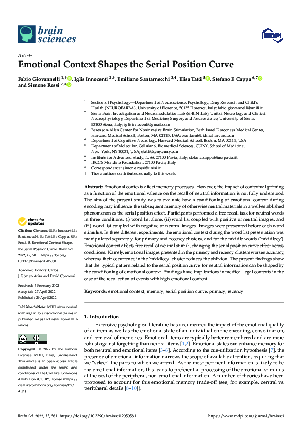 (PDF) Emotional Context Shapes the Serial Position Curve