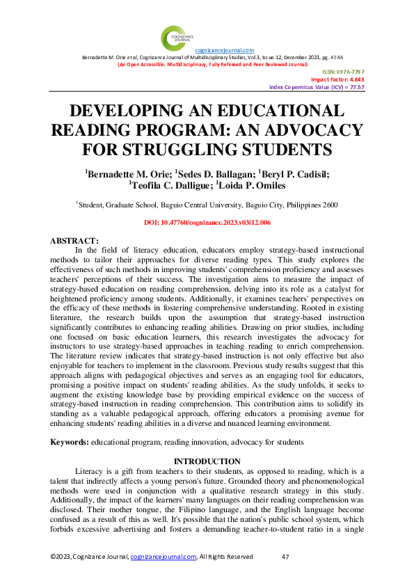 (PDF) DEVELOPING AN EDUCATIONAL READING PROGRAM: AN ADVOCACY FOR ...