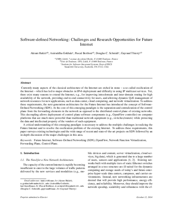 (PDF) Software-Defined Networking: Challenges and research opportunities for Future Internet
