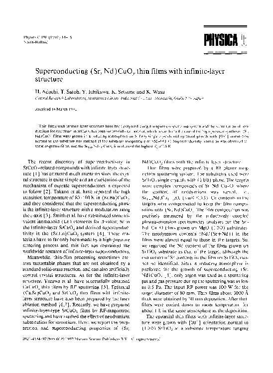 (PDF) Superconducting (Sr, Nd) CuOy thin films with infinite-layer ...