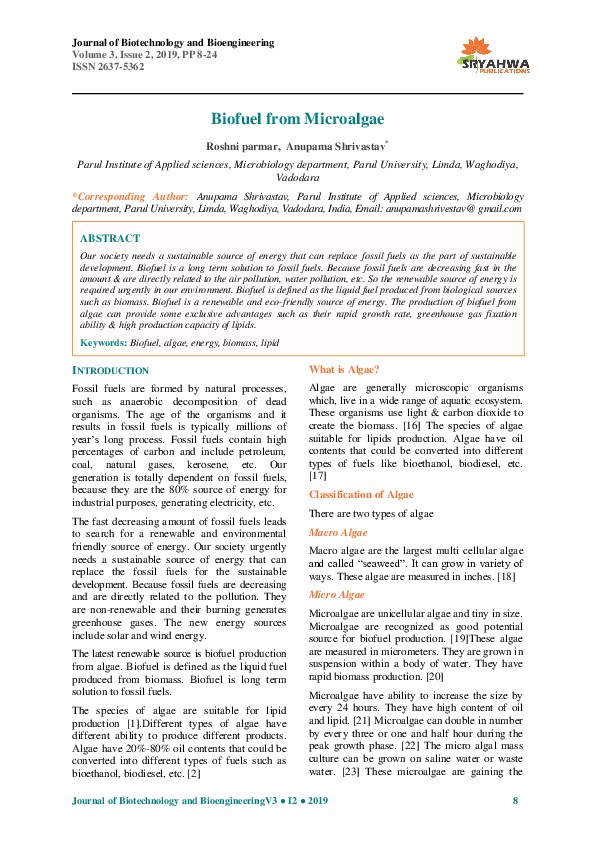 (PDF) Biofuel from Microalgae