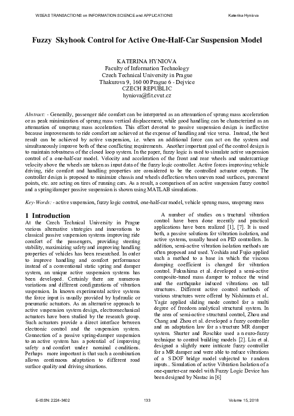 (PDF) Fuzzy Skyhook Control for Active One-Half-Car Suspension Model