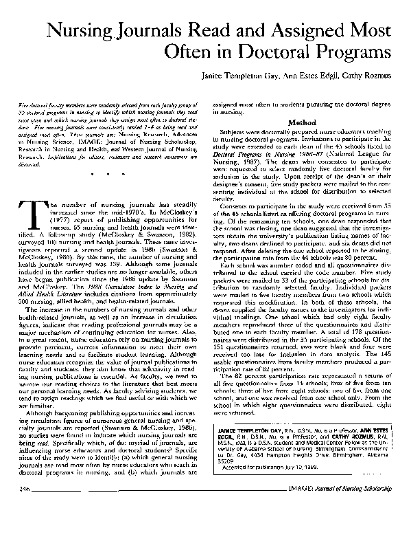 (PDF) Nursing Journals Read and Assigned Most Often in Doctoral Programs