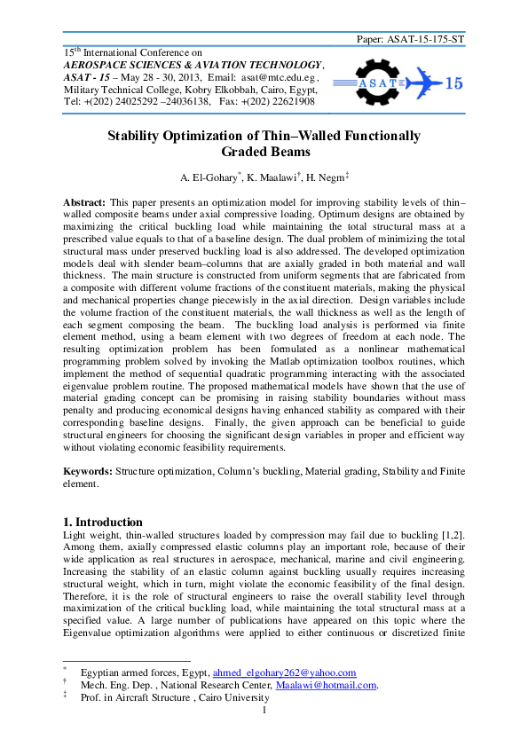 (PDF) Stability Optimization of Thin–Walled Functionally Graded Beams