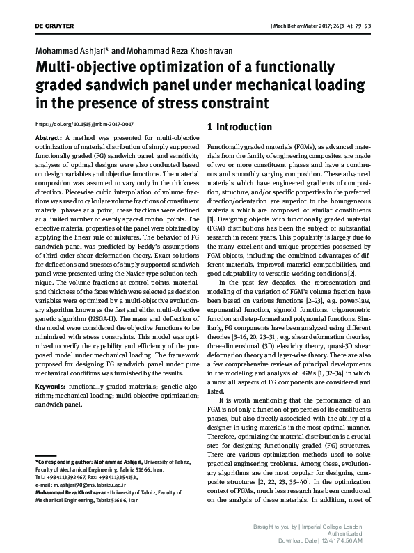Pdf Multiobjective Optimization Of Functionally Graded Material Columns