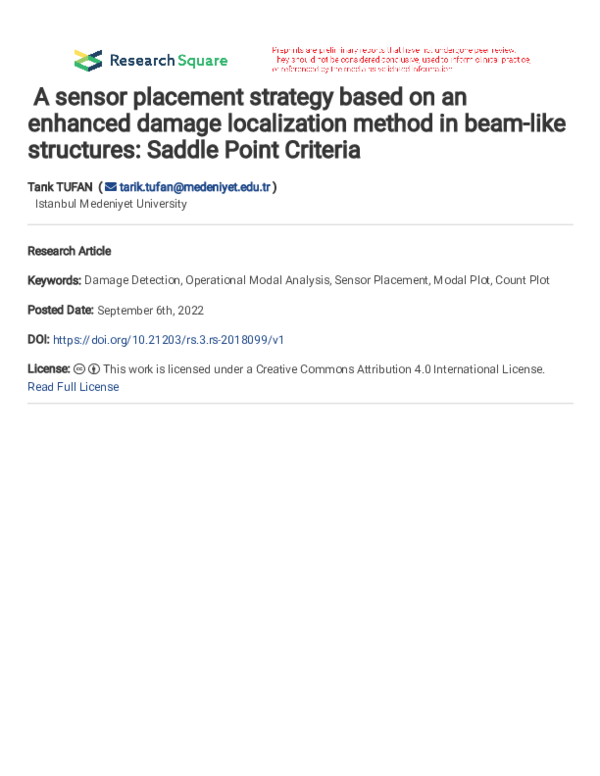 (PDF) A sensor placement strategy based on an enhanced damage localization method in beam-like ...