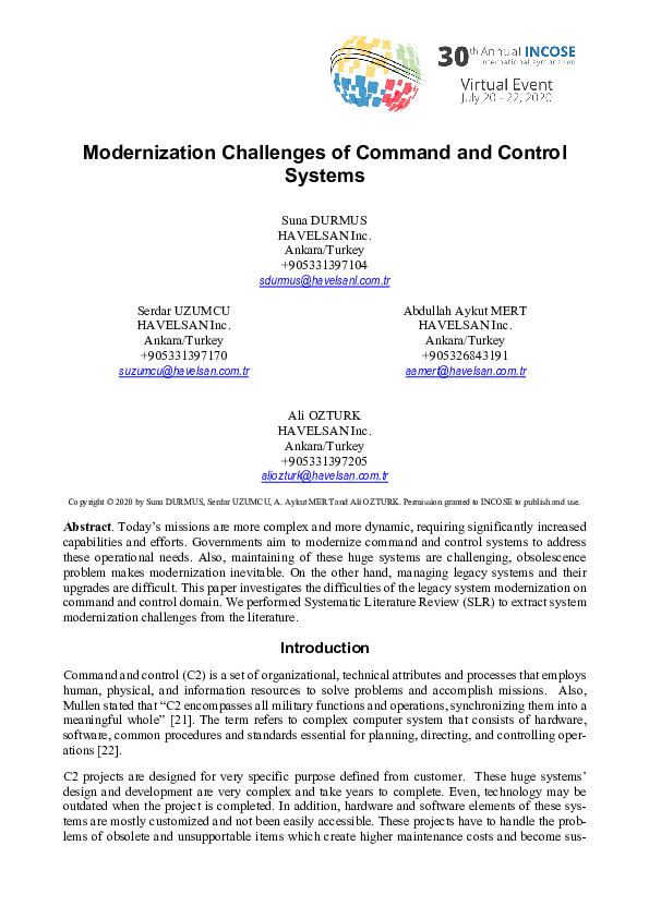 (PDF) Modernization Challenges of Command and Control Systems