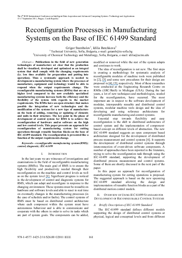 (PDF) Reconfiguration processes in manufacturing systems on the base of IEC 61499 standard
