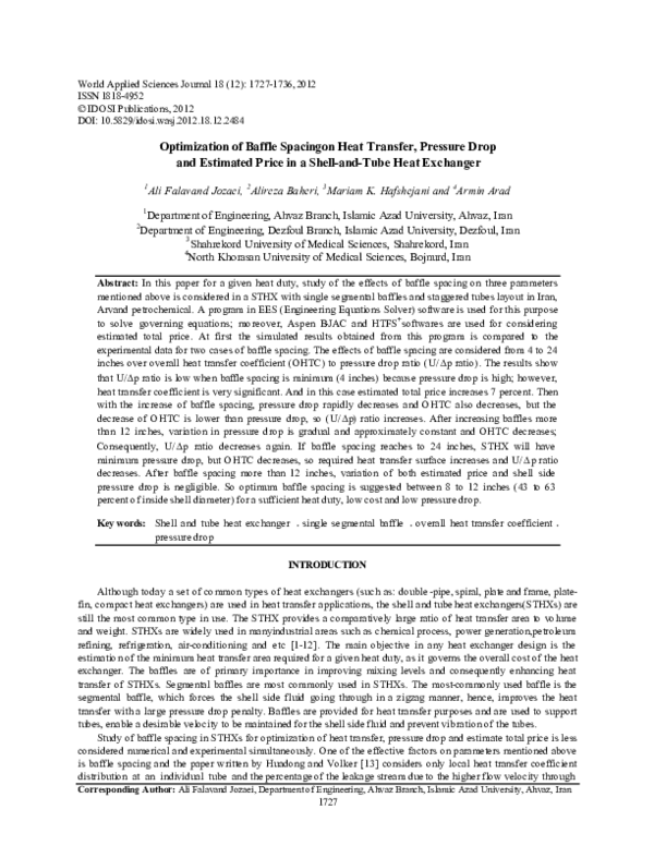 (PDF) Numerical Investigation of the Effect of Baffle Orientation and Baffle Cut on Heat ...