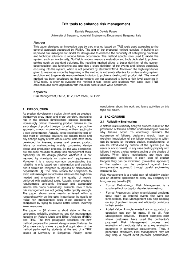 (PDF) TRIZ tools to enhance risk management