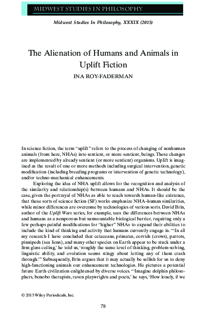 (PDF) The Alienation of Humans and Animals in Uplift Fiction