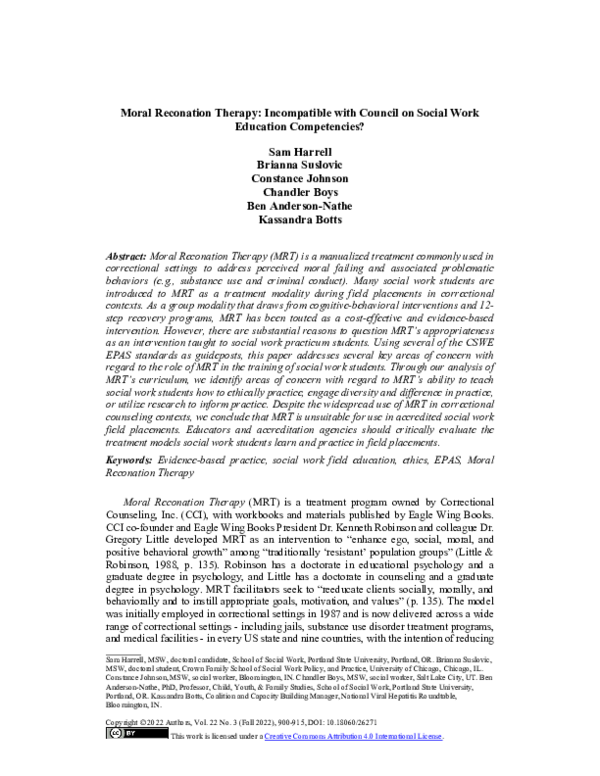 (PDF) Moral Reconation Therapy