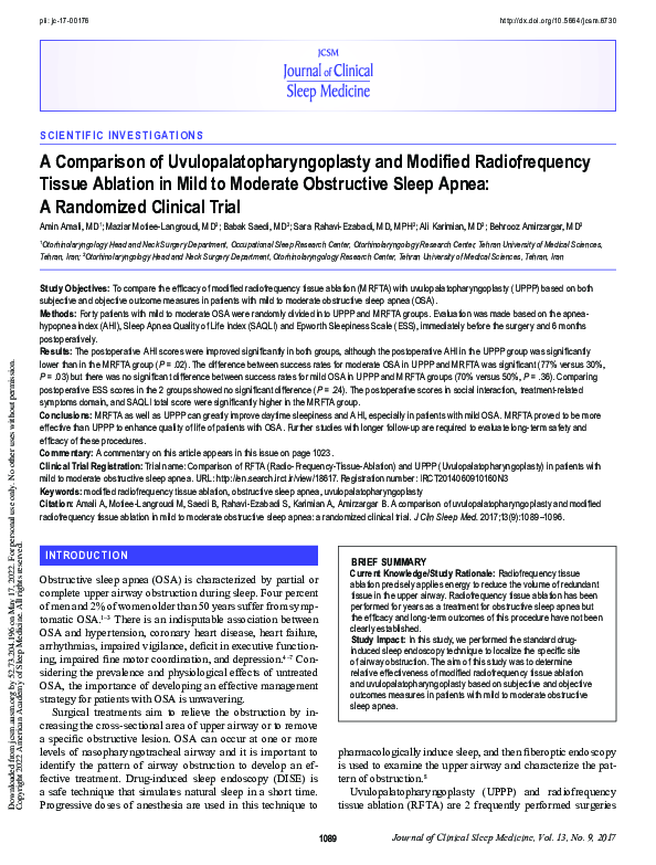 (PDF) A Comparison of Uvulopalatopharyngoplasty and Modified ...