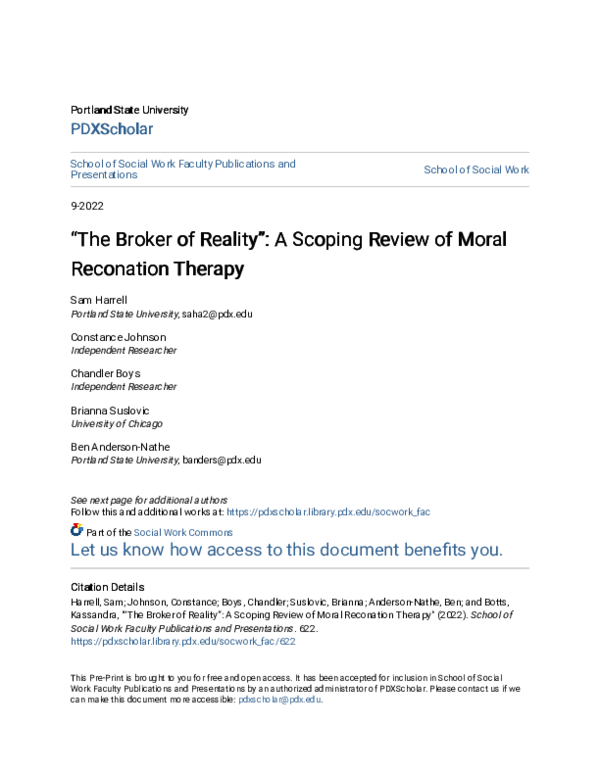 (PDF) “The Broker of Reality”: A Scoping Review of Moral Reconation Therapy