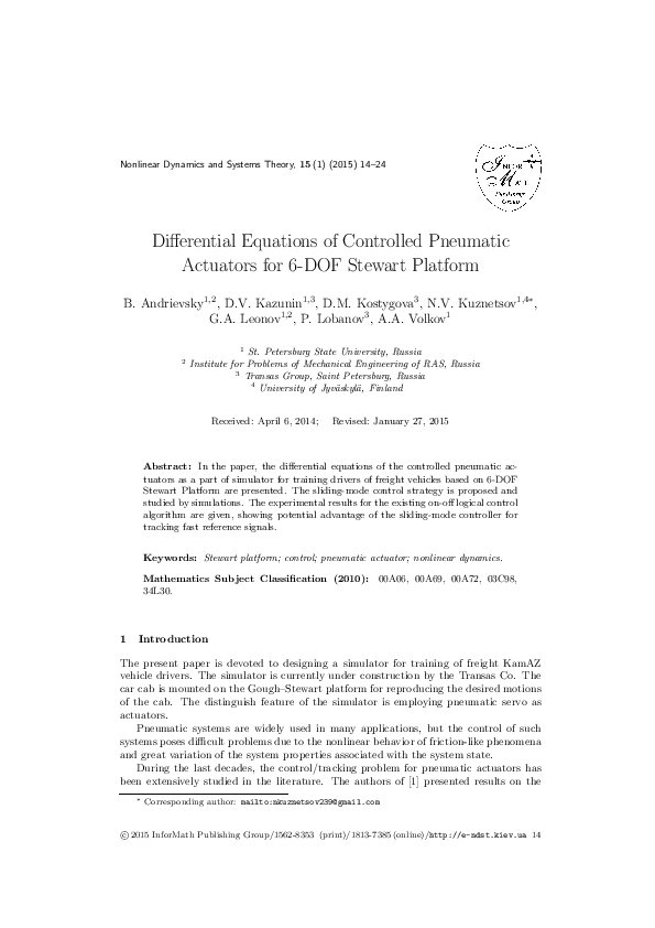 (PDF) Differential Equations of Controlled Pneumatic Actuators for 6 ...