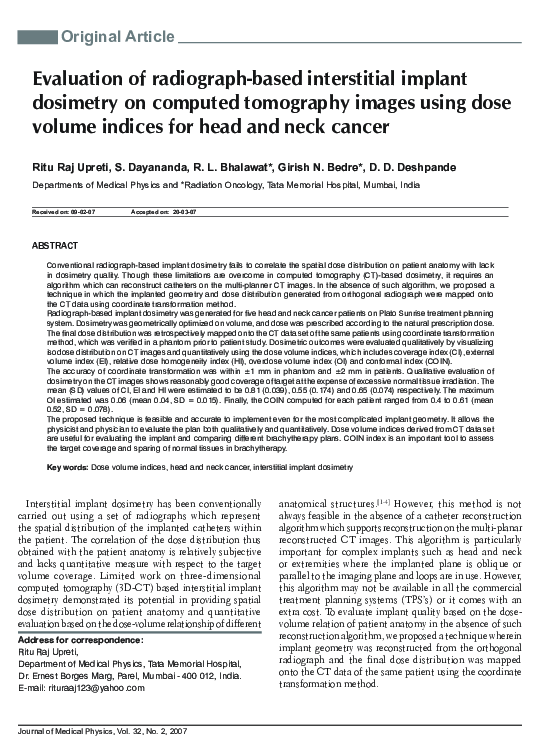 (PDF) Evaluation of radiograph-based interstitial implant dosimetry on ...