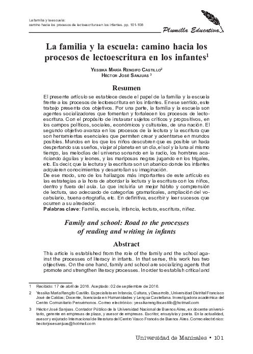 (PDF) La familia y la escuela: camino hacia los procesos de ...
