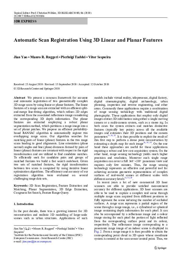 (PDF) Automatic scan registration using 3D linear and planar features